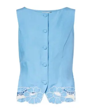 Rixo Lucca Linen-blend Vest - Blue