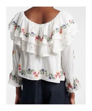 Rixo Maurine Embroidered Ruffled Cotton Top