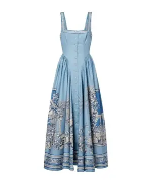 ALEMAIS Villa Romantica Cotton Midi Dress - Blue