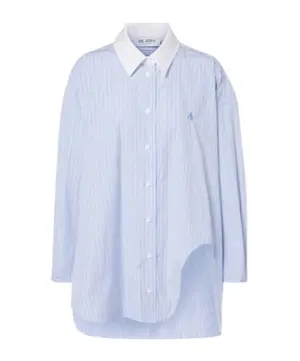Attico Striped Asymmetric Cotton Shirt - Blue