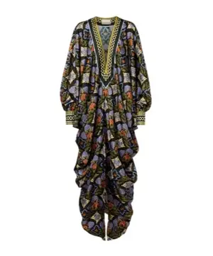 ALEMAIS Cece Floral Silk Kaftan - Black