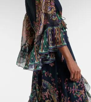 Etro Paisley Pattern Multi-layered Silk Chiffon Dress