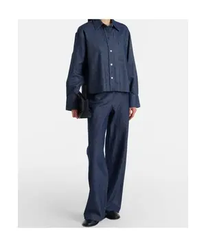 Vince Colette Cotton And Linen Chambray Wide-leg Pants - Black