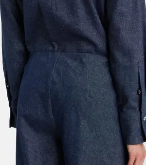 Vince Colette Cotton And Linen Chambray Wide-leg Pants - Black