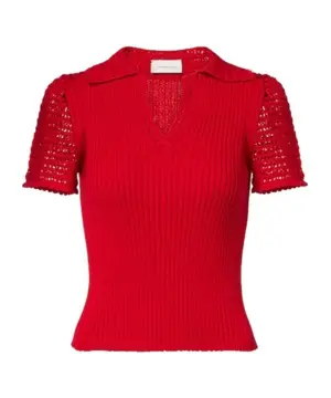 Magda Butrym Crochet-trimmed Cotton Polo Shirt - Red