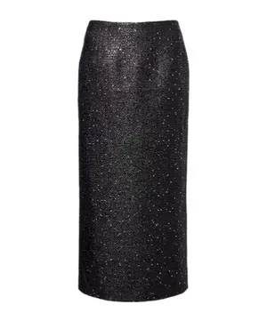 Carolina Herrera Sequined Gold And Silver Thread Tweed Pencil Skirt