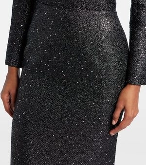 Carolina Herrera Sequined Tweed Pencil Skirt - Black