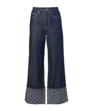 Tory Burch Monogram Wide-leg Jeans - Black