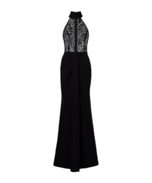 Rebecca Vallance Dixie Draped Halterneck Lace And Taffeta Gown - Black