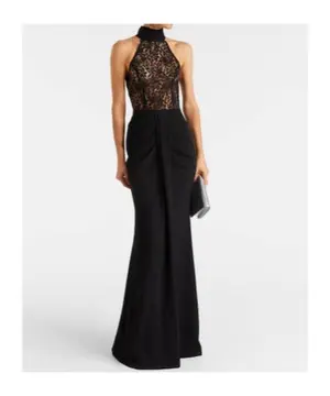 Rebecca Vallance Dixie Draped Halterneck Lace Gown