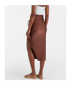 ADRIANA DEGREAS Solid Ruched Gathered Midi Skirt