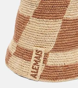 ALEMAIS Checked Raffia Bucket Hat