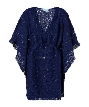 Melissa Odabash Ivy Broderie Anglaise Cotton Kaftan - Blue