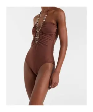 ADRIANA DEGREAS Solid Chain Halterneck Swimsuit