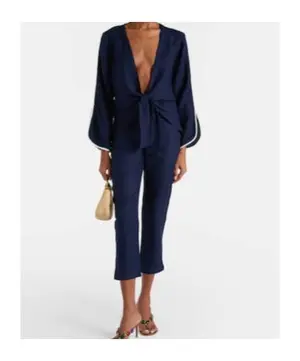 ADRIANA DEGREAS Linen-blend Capri Pants