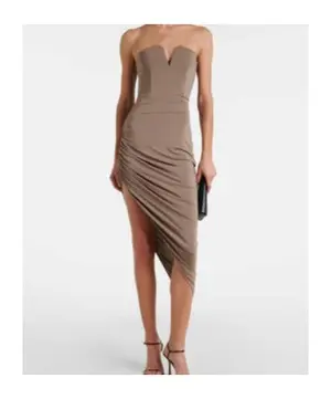 NENSI DOJAKA Strapless Asymmetric Draped Cocktail Dress