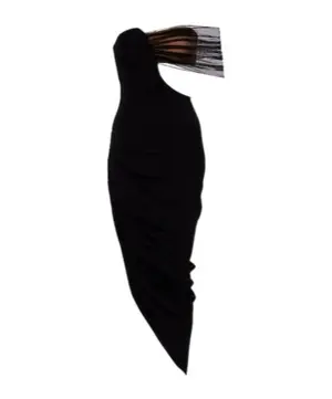 NENSI DOJAKA Asymmetric Tulle-trimmed Cocktail Dress - Black