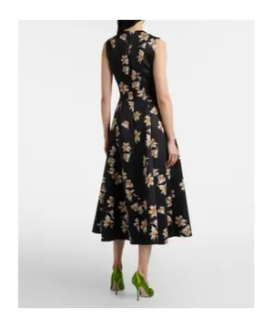 EMILIA WICKSTEAD Mara Floral Duchess Satin Midi Dress - Black