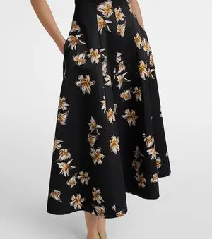 EMILIA WICKSTEAD Mara Floral Duchess Satin Midi Dress - Black