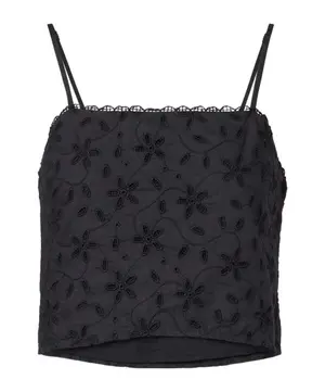 Posse Salma Embroidered Cropped Top - Black