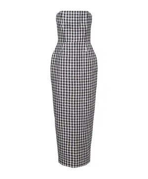 Posse Romeo Gingham Strapless Linen Maxi Dress - Gray