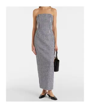 Posse Romeo Gingham Strapless Linen Maxi Dress