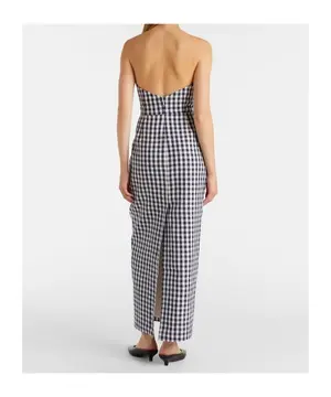 Posse Romeo Gingham Strapless Linen Maxi Dress
