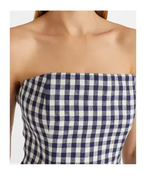 Posse Romeo Gingham Strapless Linen Maxi Dress