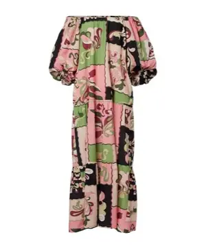 ADRIANA DEGREAS Printed Off-shoulder Cotton Maxi Dress - Multicolor