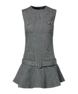 SELF-PORTRAIT Herringbone Wool-blend Minidress - Gray
