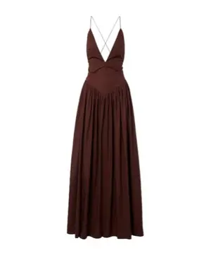 ADRIANA DEGREAS Open-back Cotton Maxi Dress - Brown