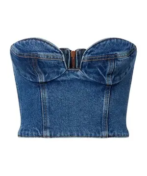Magda Butrym Floral-appliqué Denim Bustier Top - Blue