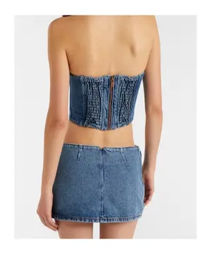 Magda Butrym Floral-appliqué Denim Bustier Top
