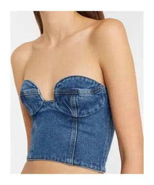 Magda Butrym Floral-appliqué Denim Bustier Top