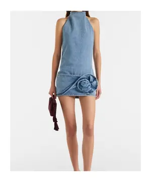 Magda Butrym Floral Appliqué Denim Mini Dress