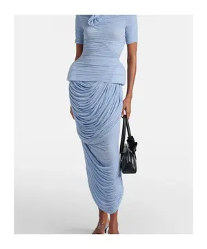 Magda Butrym Draped Ruched Jersey Midi Skirt