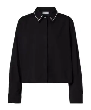 Velvet By Graham & Spencer Jocelyn Beaded Cotton Poplin Shirt - Black