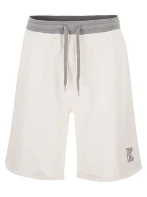 Brunello Cucinelli Mélange Cotton And Linen Fleece Bermuda Shorts With Logo - White