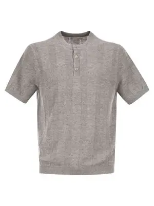 Brunello Cucinelli Seraphim Collar T-shirt In Linen And Cotton Rib Knit - Gray