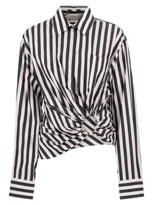 Sportmax Spxpalmizi – Cropped Striped Cotton Shirt With Front Draping - Multicolor
