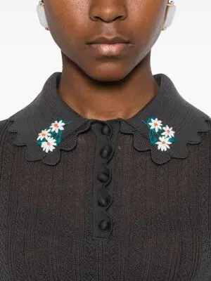SELF-PORTRAIT Wool Embroidered Polo Shirt