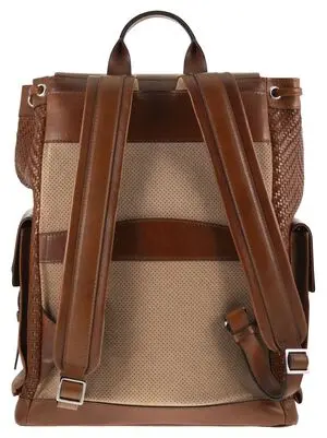 Brunello Cucinelli City Backpack In Woven Calfskin And Cowhide Leather - Brown