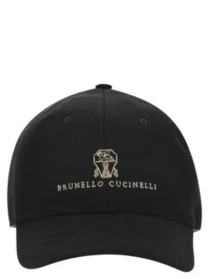Brunello Cucinelli Baseball Cap In Twisted Cotton Gabardine With Embroidered Logo - Black