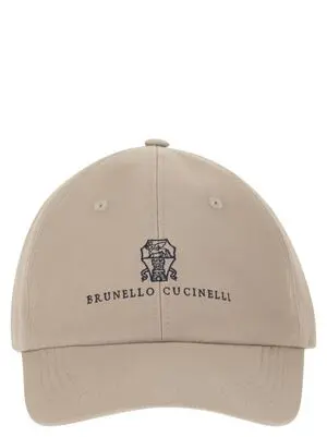 Brunello Cucinelli Baseball Cap In Twisted Cotton Gabardine With Embroidered Logo - Cream