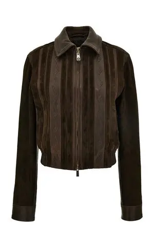 Versace Embossed Leather And Suede Blouson Jacket
