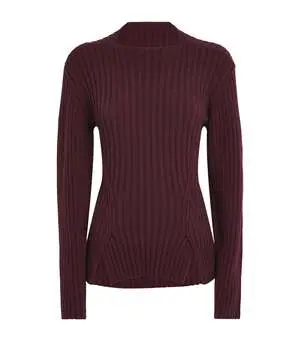 Victoria Beckham Wool-cashmere Ribbed High Neck Sweater - Brown