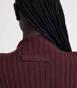 Victoria Beckham Wool-cashmere Ribbed High Neck Sweater - Brown
