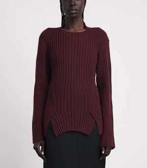 Victoria Beckham Wool-cashmere Ribbed High Neck Sweater - Brown