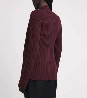 Victoria Beckham Wool-cashmere Ribbed High Neck Sweater - Brown