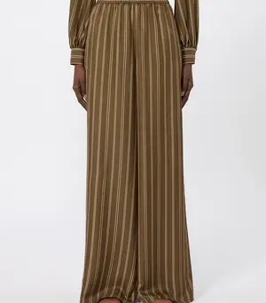 Max Mara Silk Stripe Wide-leg Trousers - Brown